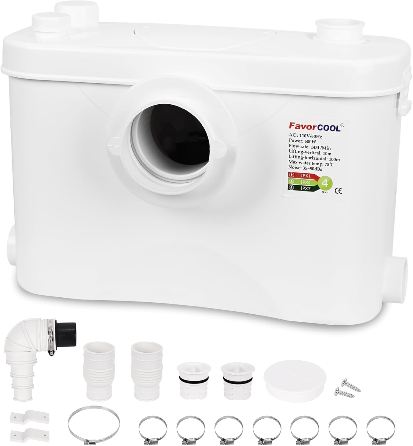 Sink Sewerage Pump 600W Macerator Pump 8700 L/h Flow, 32.8 ft/10 m Hea ...