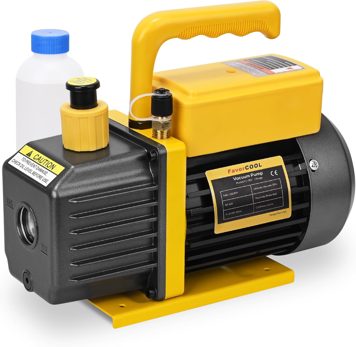 3.6 CFM Vacuum Pump, 110V 1/4 HP Single Stage Rotary Vane HVAC Air Vac ...